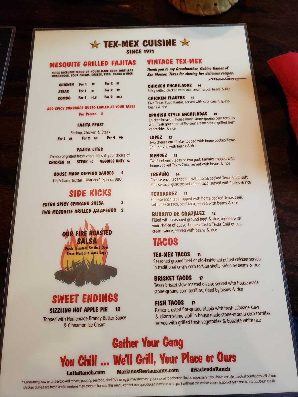 Menu at La Hacienda Ranch pub & bar, Colleyville, Hwy 121