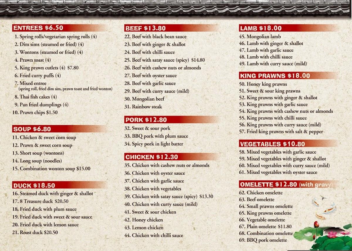 Menu at Ocean Breeze Chinese Restaurant, Kearneys Spring