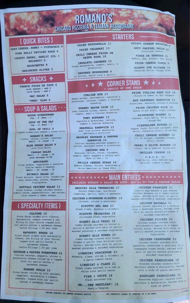 Menu at Romano's Chicago Pizzeria, Lake Havasu City