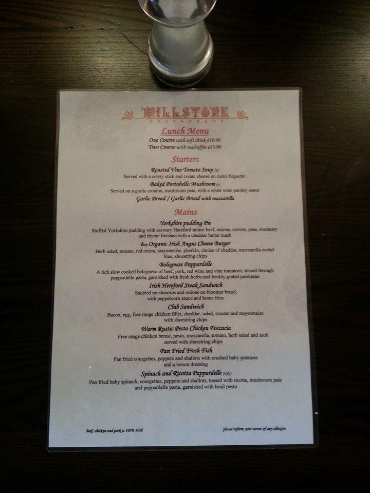 Menu at The Millstone Restaurant, Dublin
