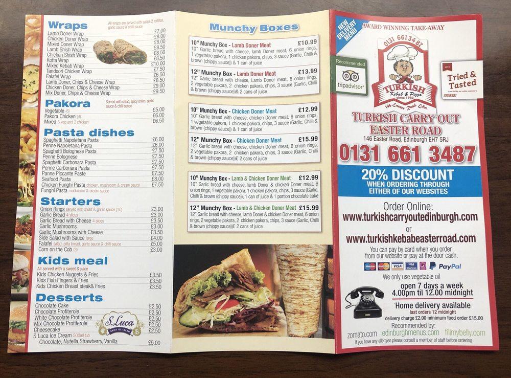 Menu at Turkish Kebab fast food, Edinburgh
