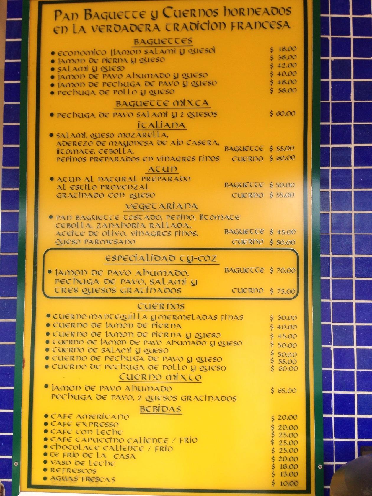 Menu at Ty-coz Expres restaurant, Cancún, Av. Las Torres 77