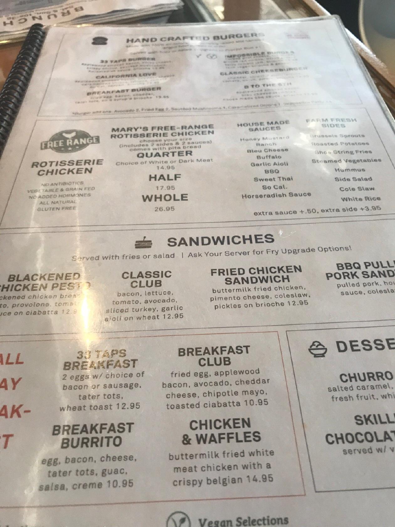 Menu at 33 Taps Silver Lake pub & bar, Los Angeles, Sunset Blvd