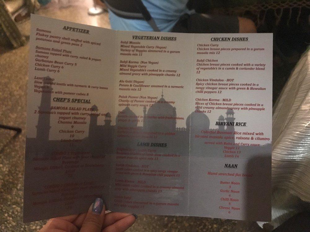 Menu at Akmal’s Indian Kitchen restaurant, Hilo