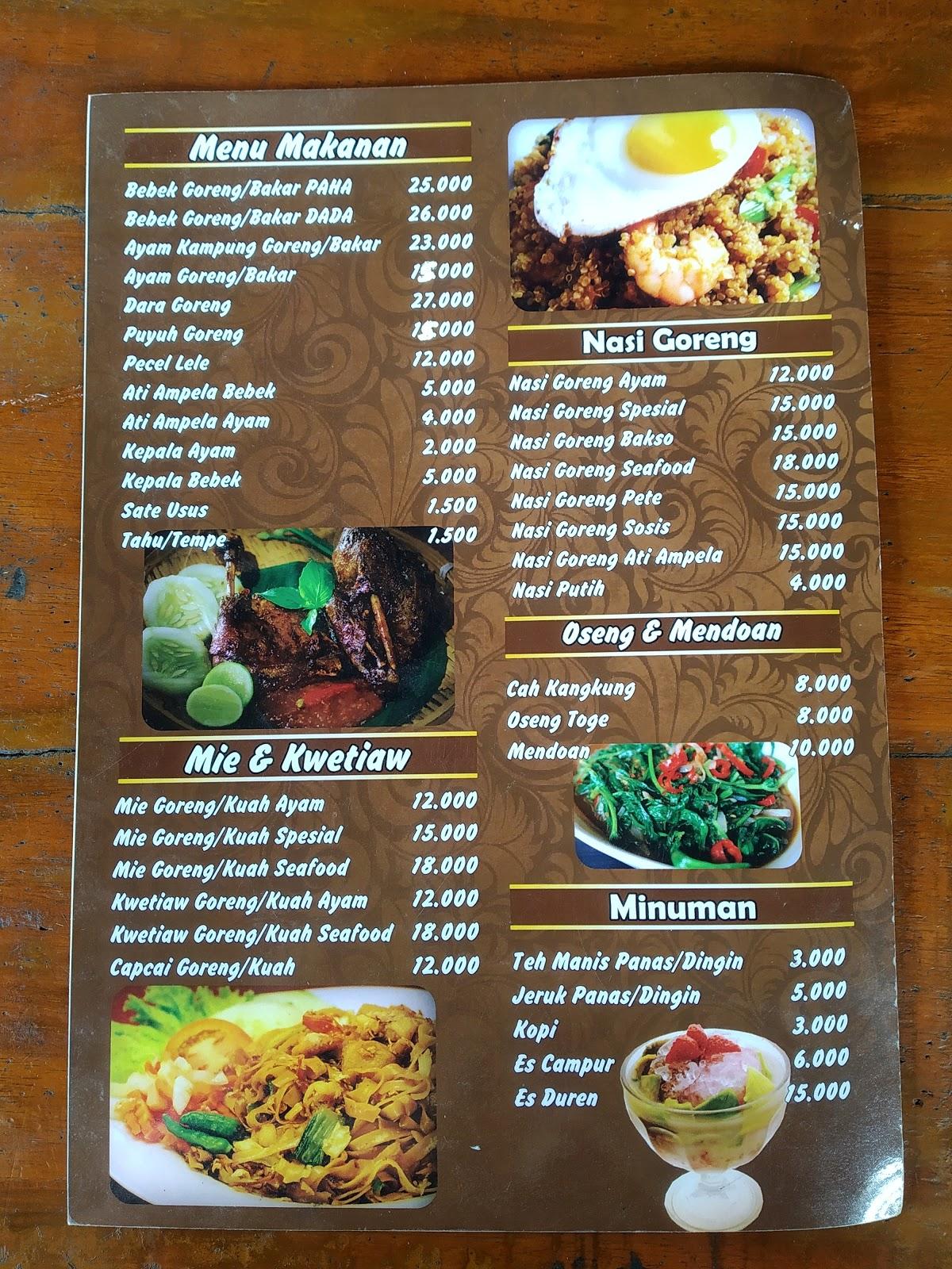 Menu at Bebek Goreng Lik Cip restaurant, Purwokerto