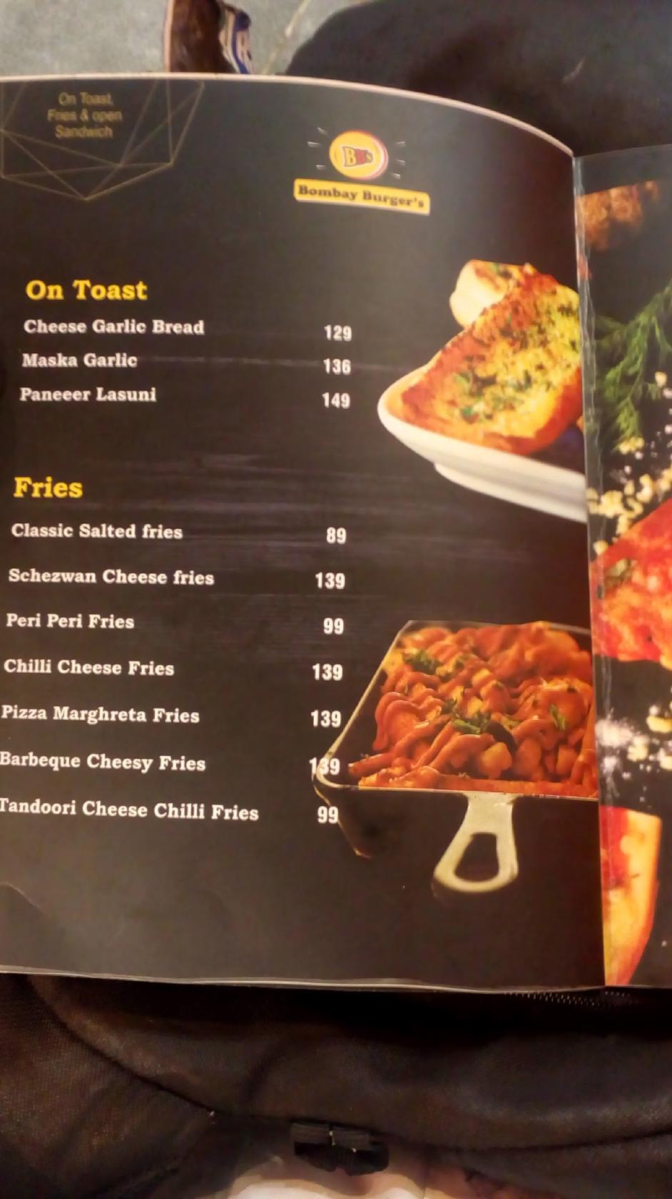Menu at Bombay Burger, Vasai