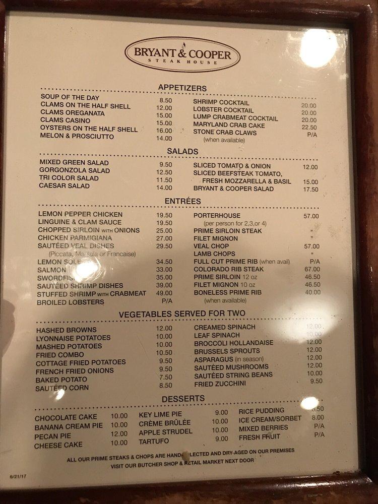 Menu at Bryant & Cooper steakhouse, Roslyn