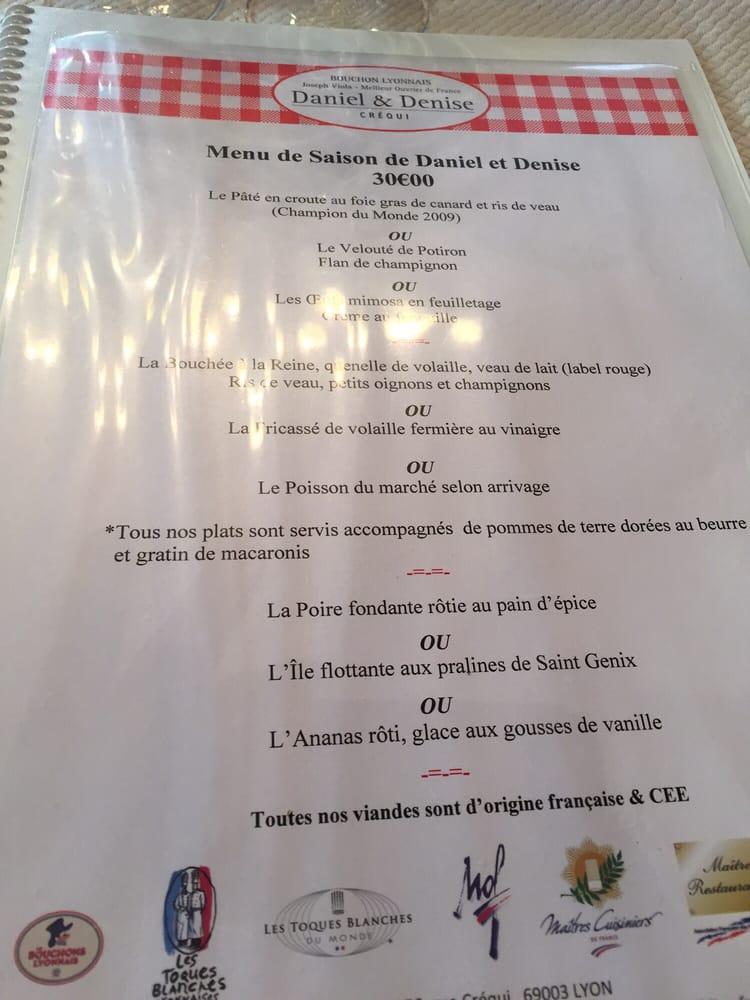 Menu at Daniel et Denise Créqui - Bouchon Lyonnais restaurant, Lyon