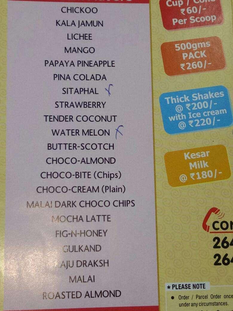 Menu at Gokul Ice Creams, Mumbai, Ajay Apartments