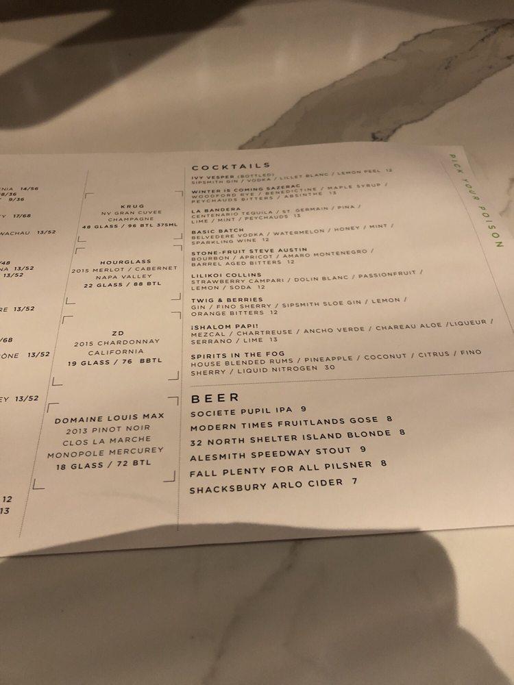 Menu at Juniper & Ivy pub & bar, San Diego