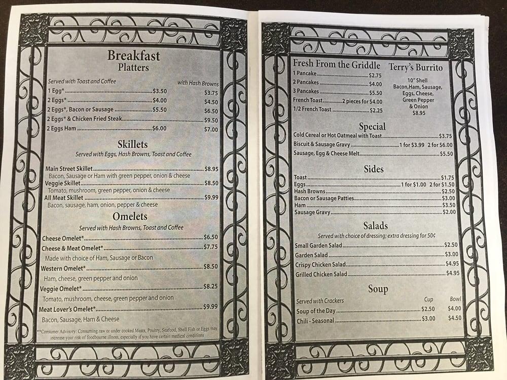 Menu at Main Street Cafe, Council Bluffs, 102 S Main St