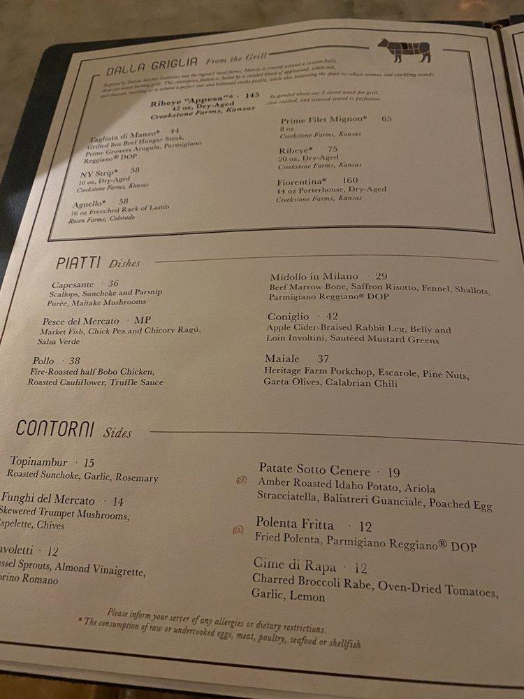 Menu at Manzo steakhouse, Las Vegas