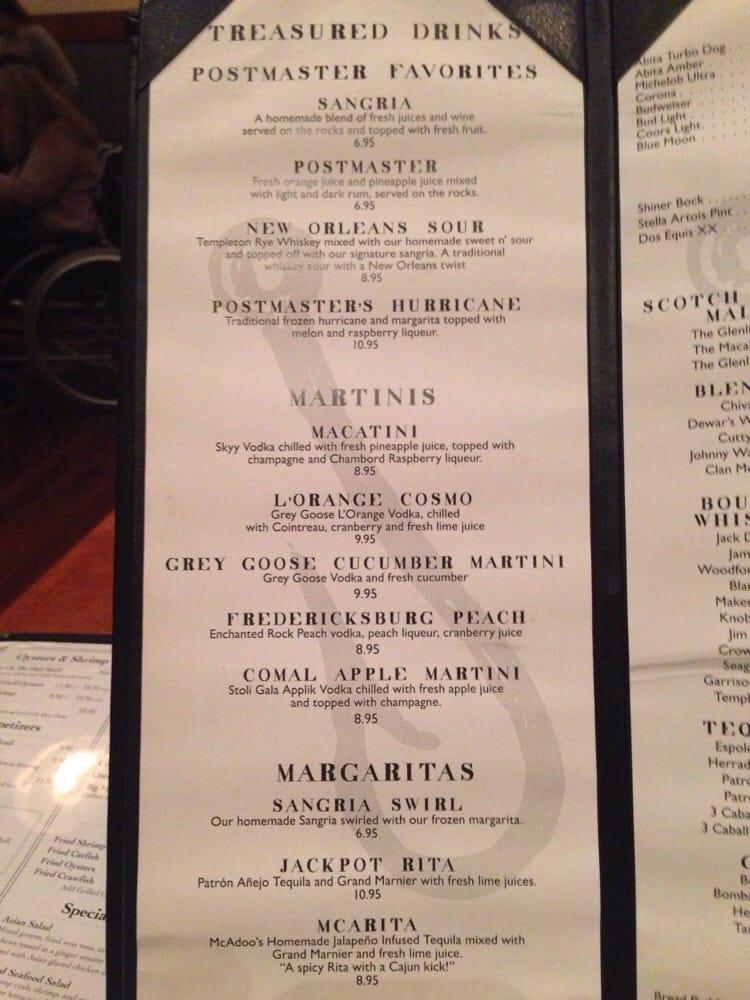 Menu at McAdoo's Seafood Company restaurant, New Braunfels