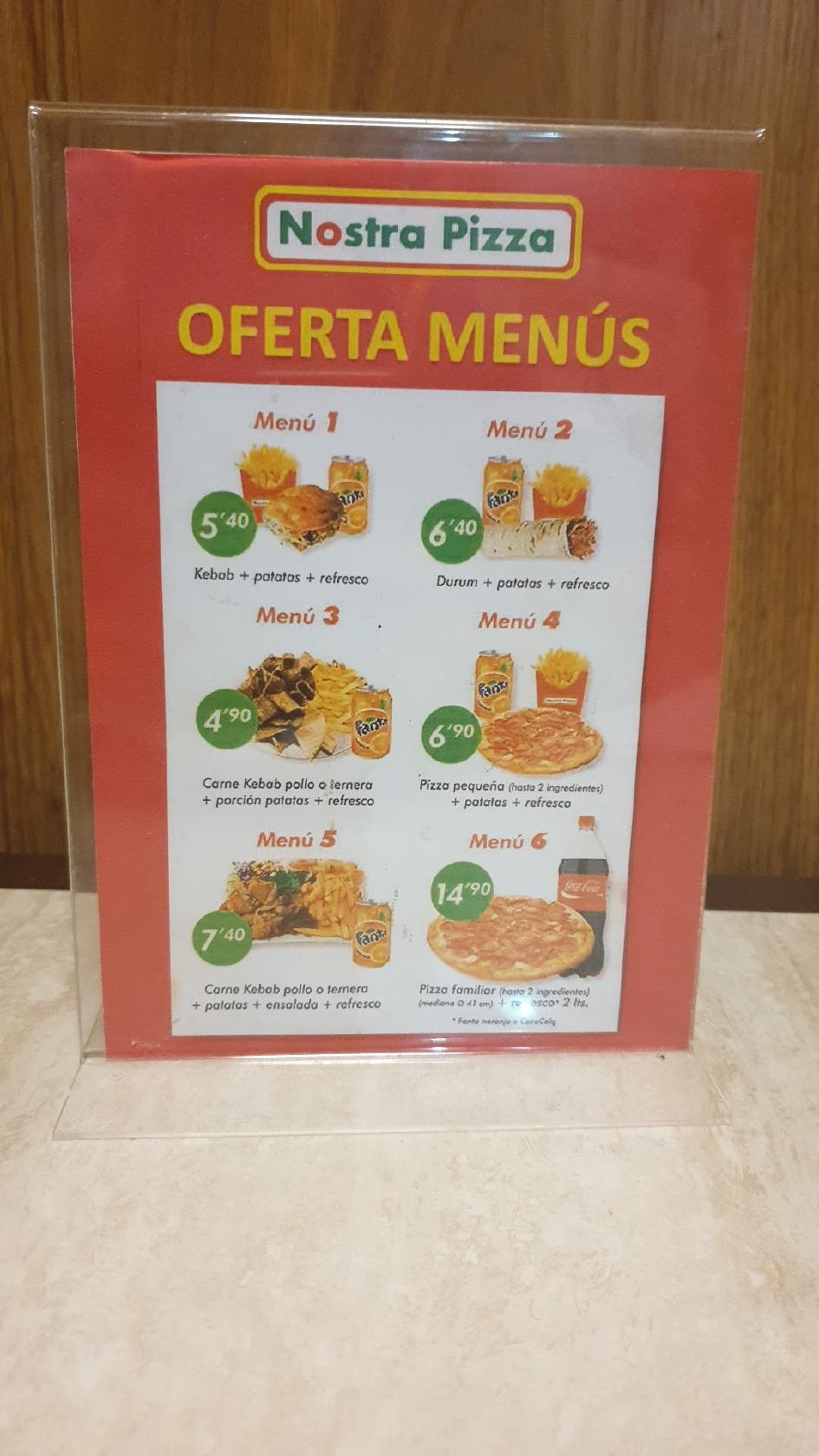 Menu at NOSTRA PIZZA restaurant, El Molar