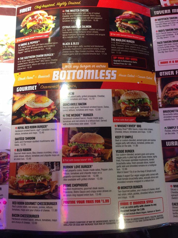 Menu at Red Robin Gourmet Burgers and Brews restaurant, Vernon