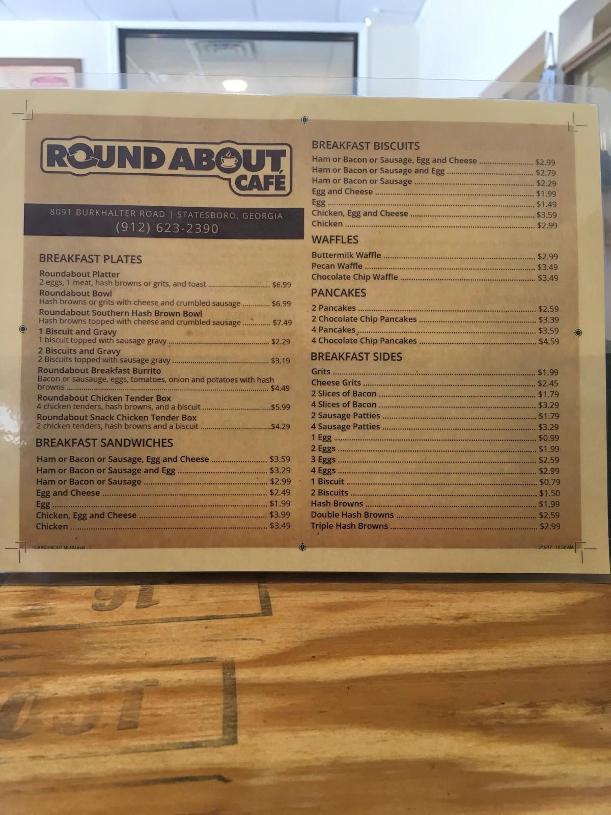 Menu at Roundabout Cafe, Brooklet, 108 E Lee St