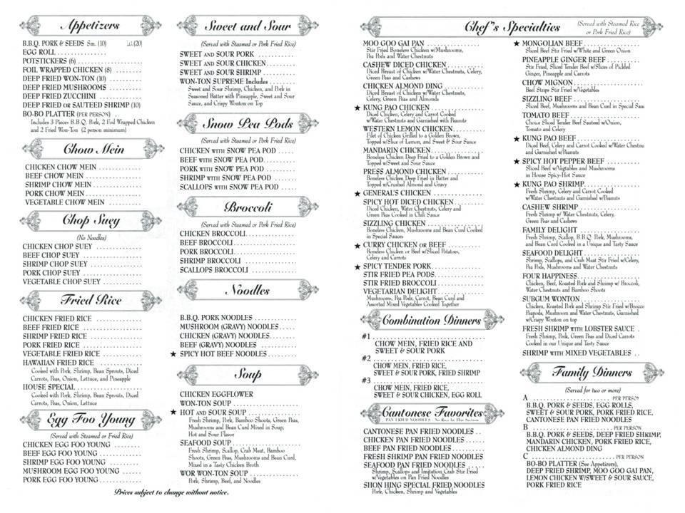 Menu at Shon Hing Restaurant, Burley