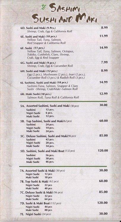 Menu at Sushi Garden restaurant, Newmarket