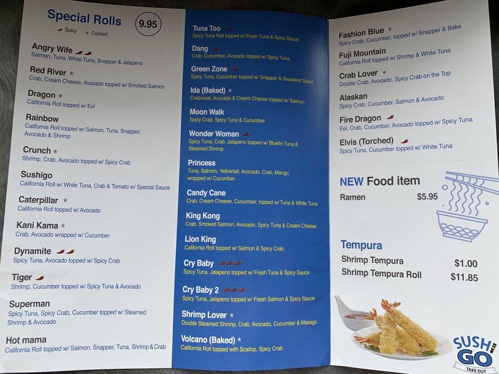 Menu at Sushi Go restaurant, Flower Mound