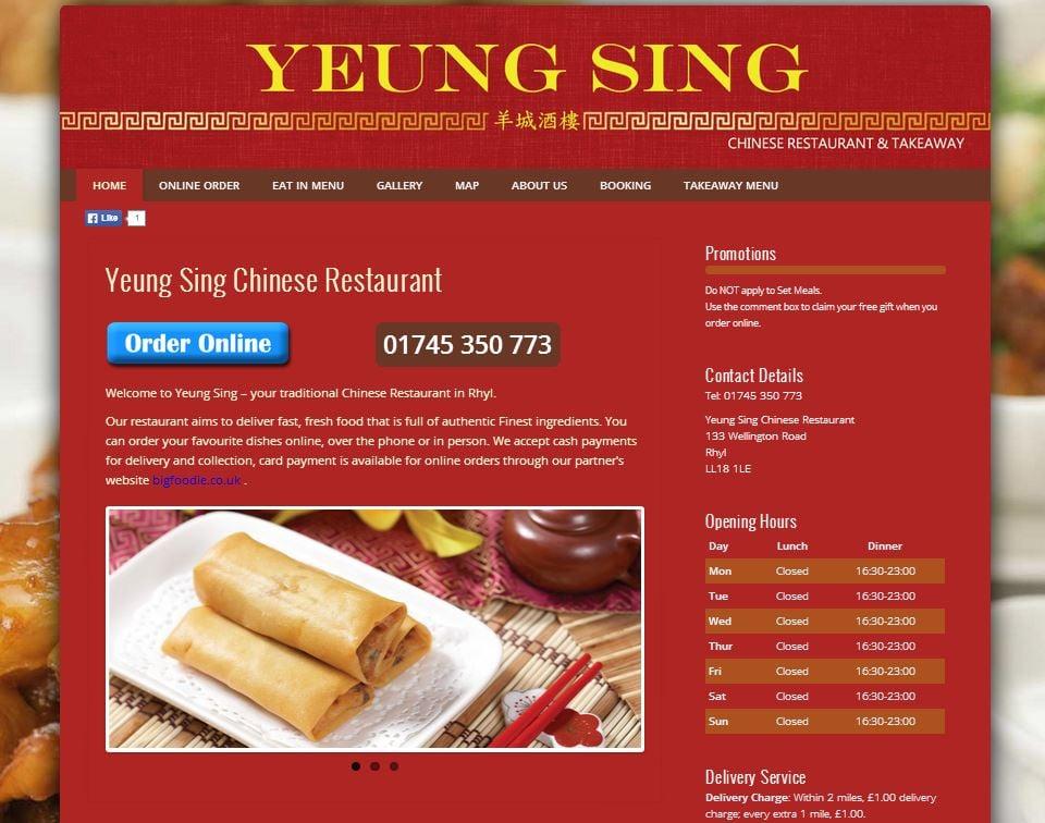 Menu at Yeung Sing restaurant, Rhyl