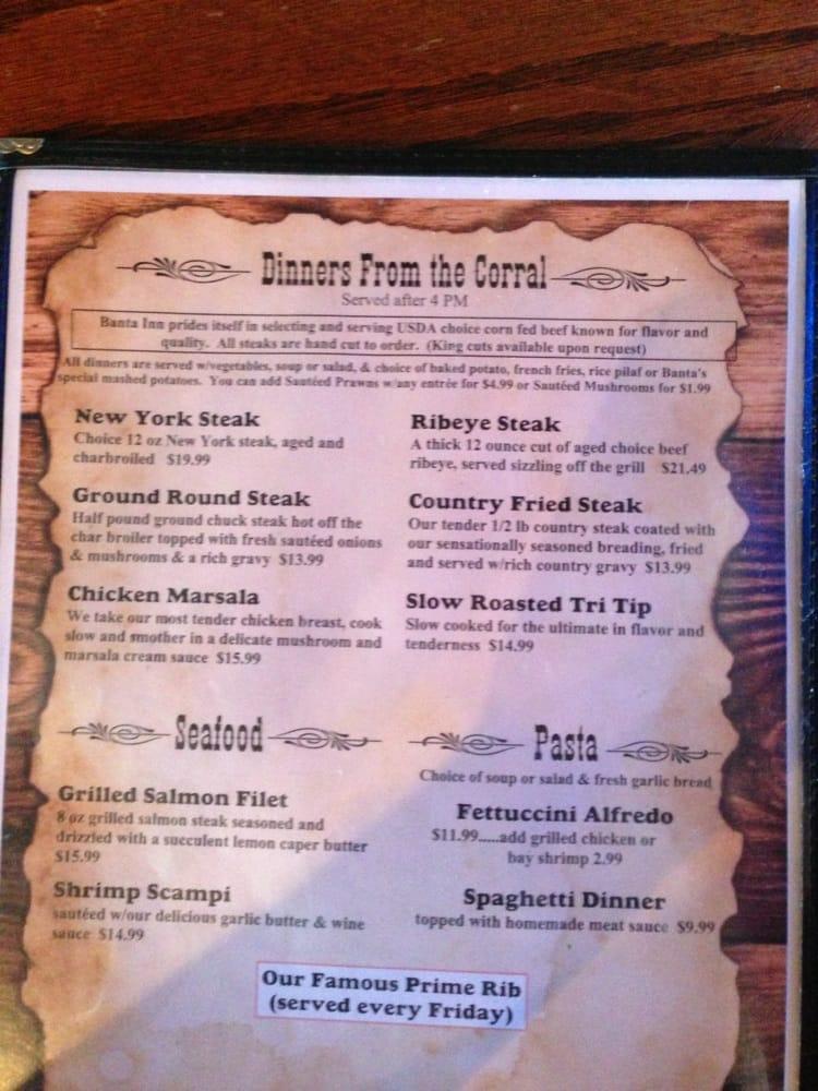 Menu at Banta Inn pub & bar, Tracy