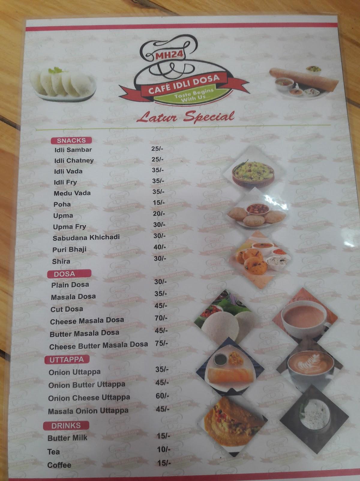 Menu at Cafe Idli Dosa, Pune