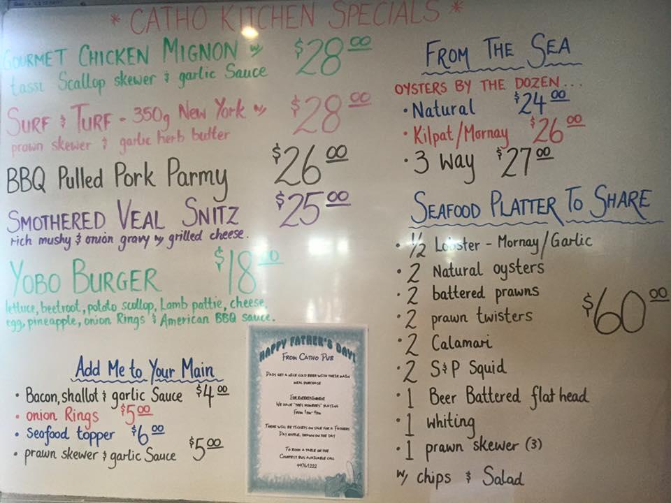 Menu at Catho Pub ("Catherine Hill Bay Hotel"), Catherine Hill Bay