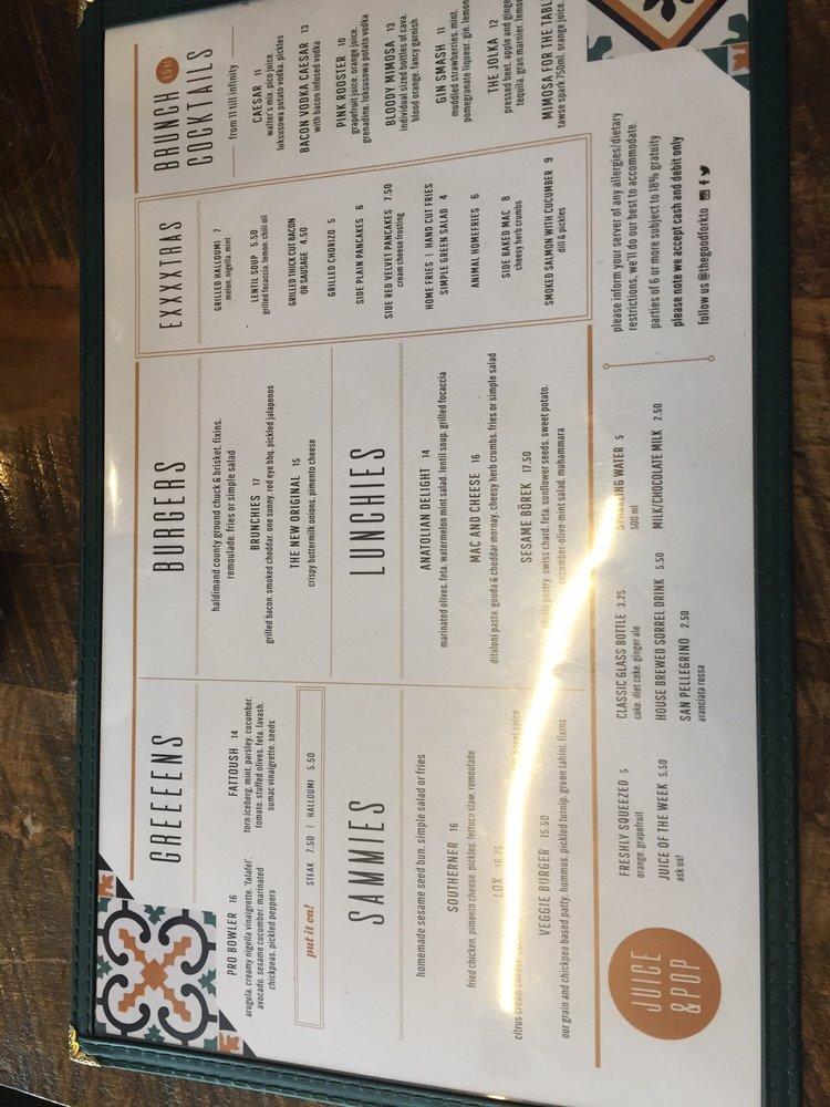 Menu at Good Fork restaurant, Toronto