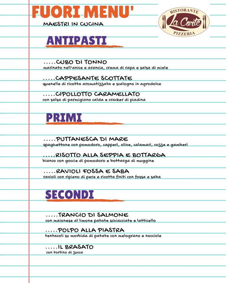 Menu da Ristorante Pizzeria La Corte, Ravenna
