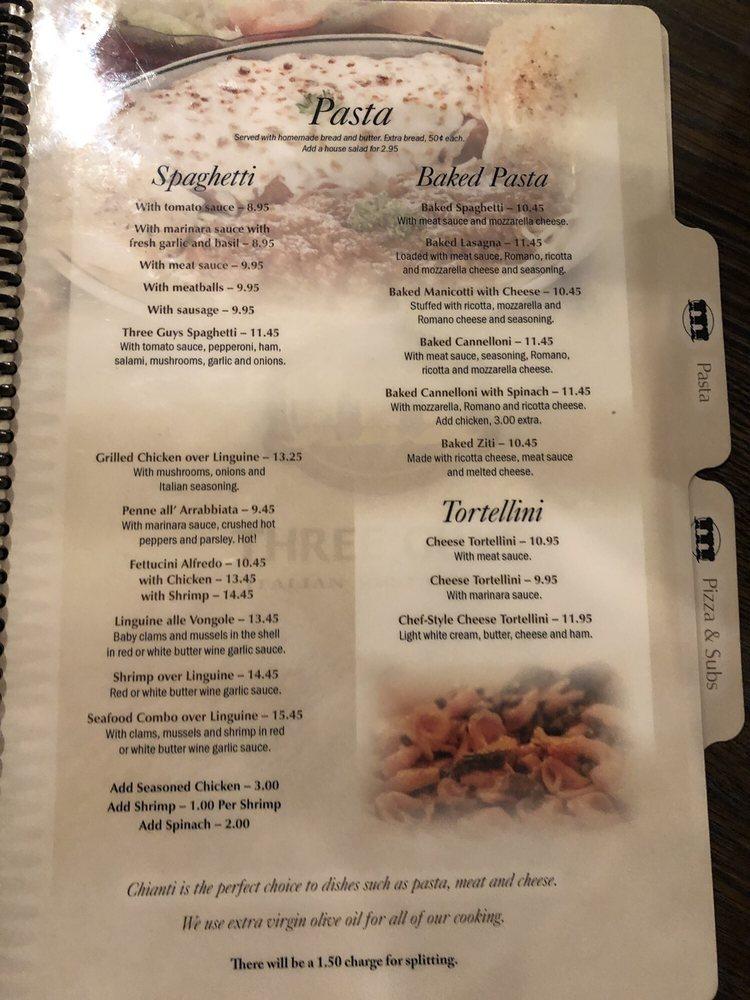 Menu at Three Guys Italian Restaurant, Franklin