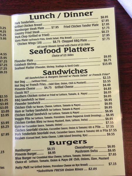 Menu at Castaway Grill restaurant, Ocean Isle Beach