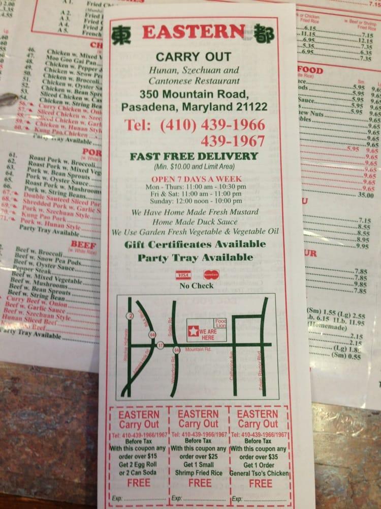 Menu at Eastern Carryout restaurant, Pasadena