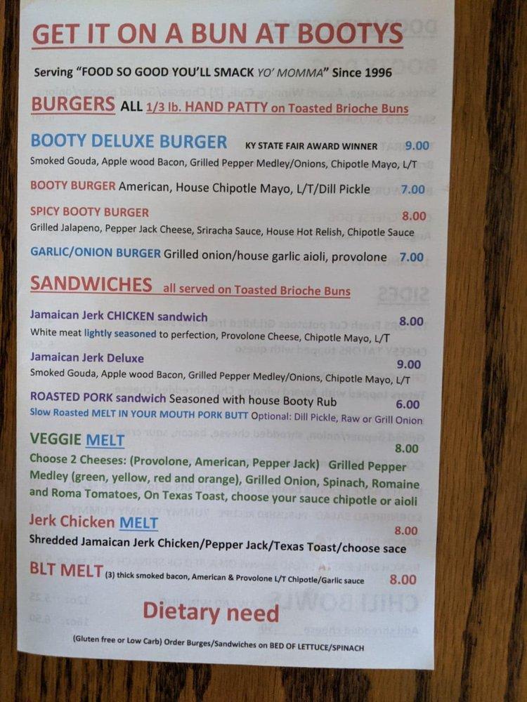 Menu at Get it on a Bun at BOOTYS restaurant, New Albany