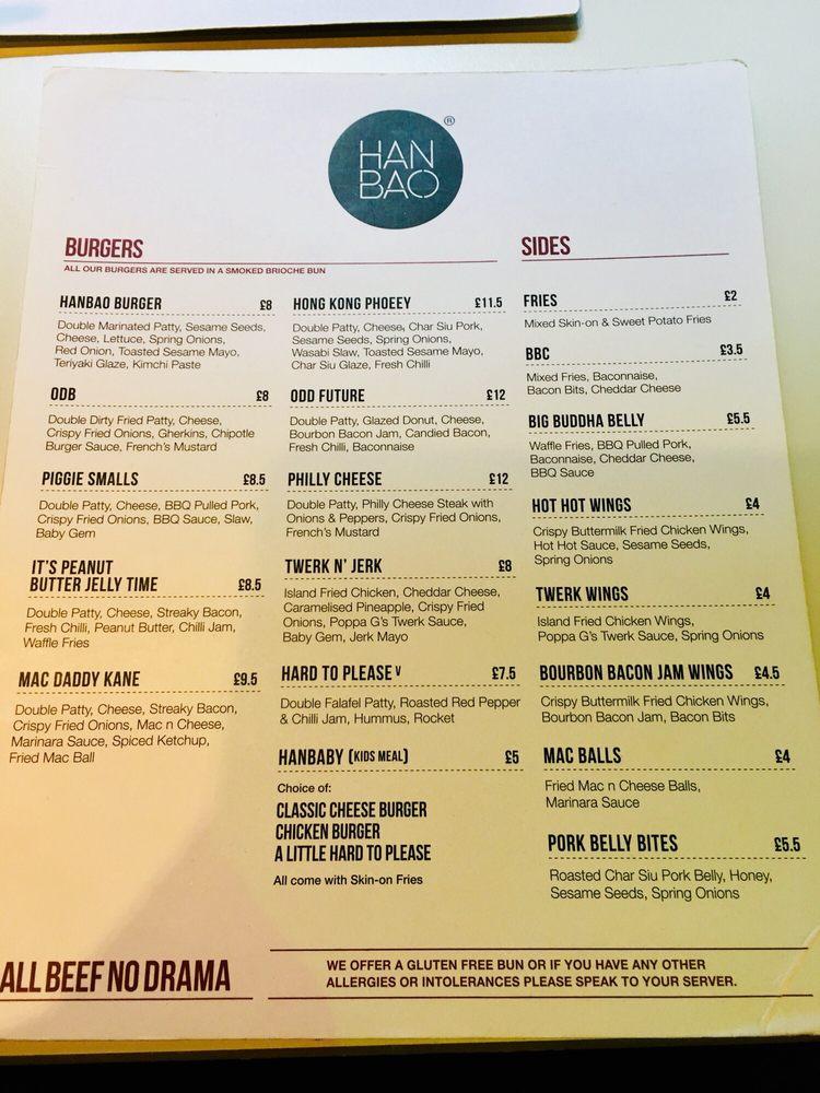 Menu at HANBAO pub & bar, Worcester