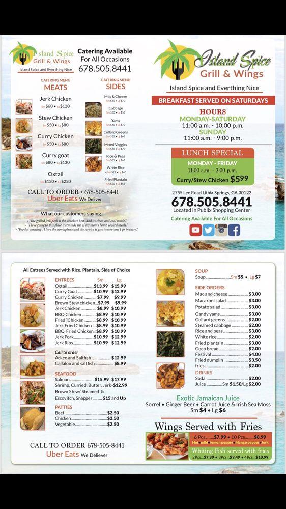 Menu at Island Spice Grill and Wings restaurant, Lithia Springs