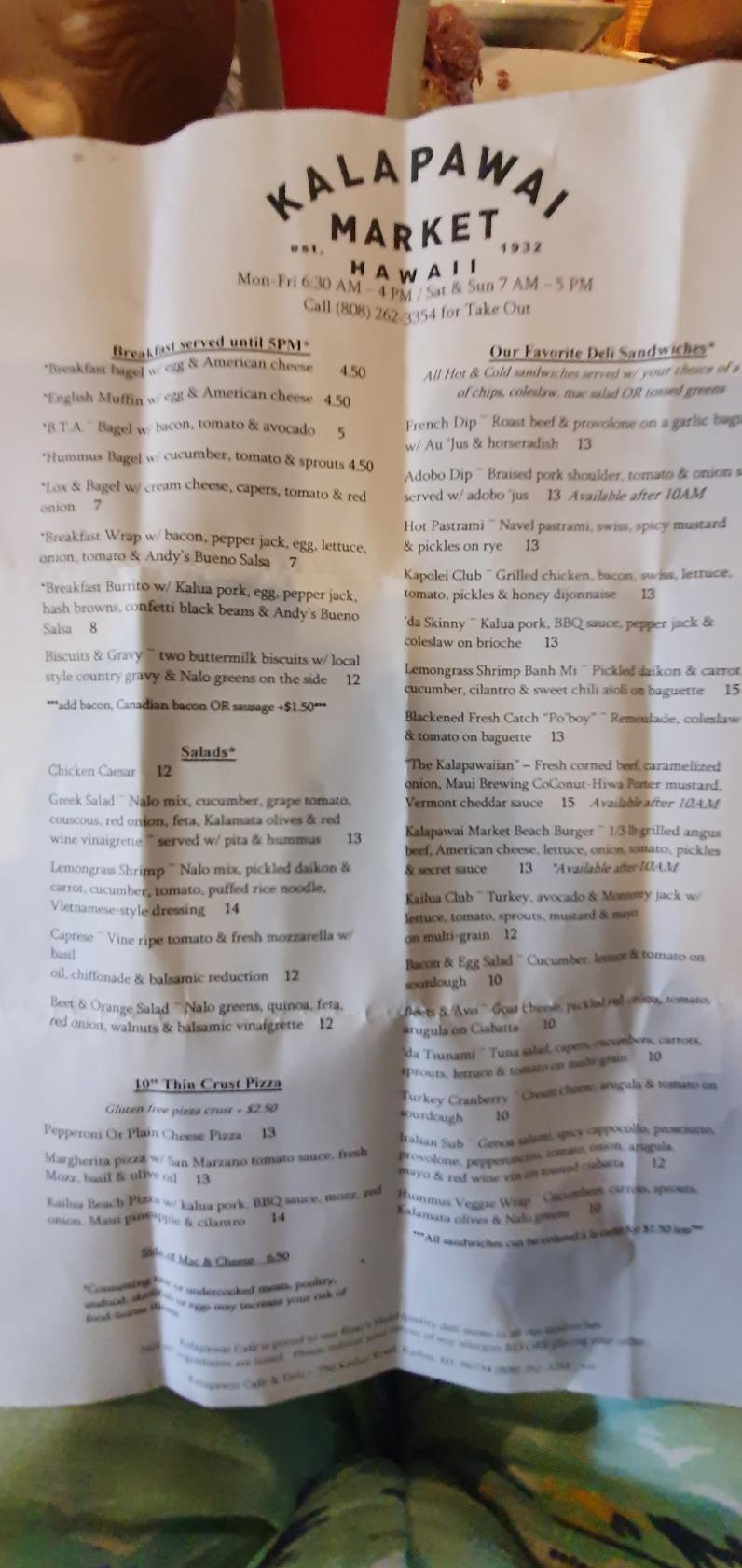 Menu at Kalapawai Cafe & Deli, Kailua