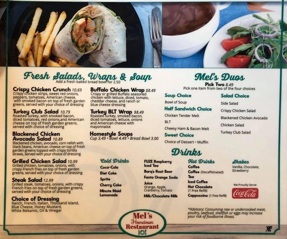 Menu at Mel's Hometown Restaurant, Corry