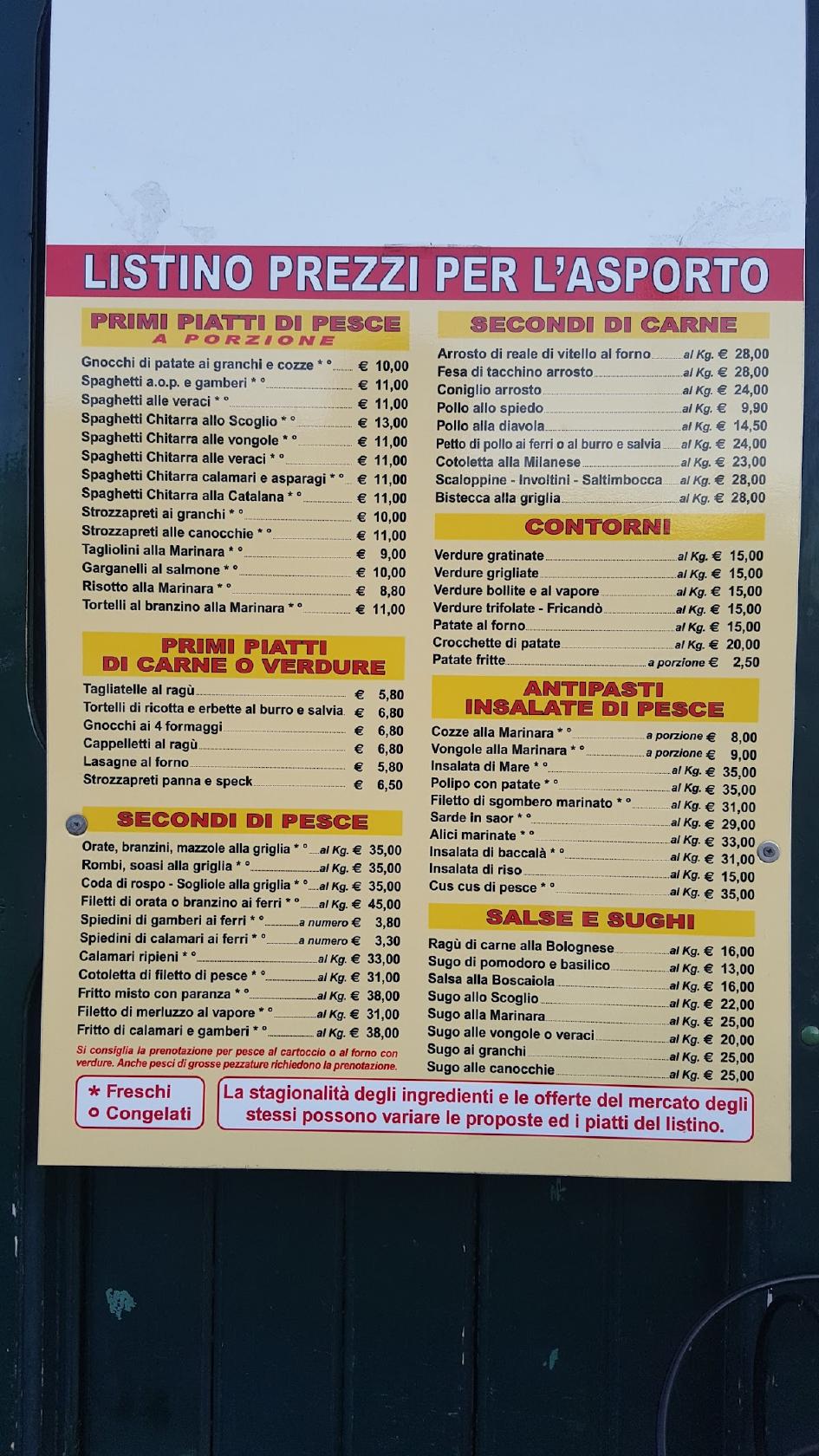 Carta de Rosticceria con ristorantino Da Renzo, Cervia