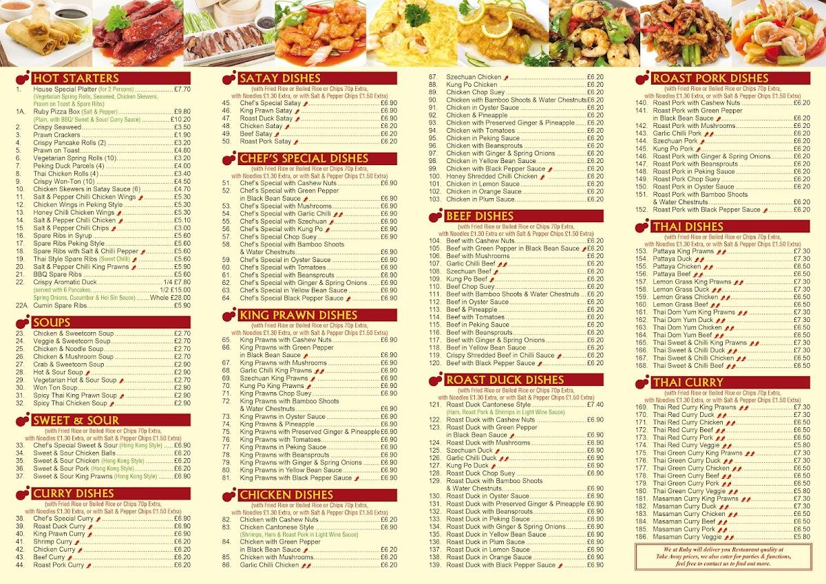 Menu at Ruby Chinese & Thai fast food, Barrow-in-Furness