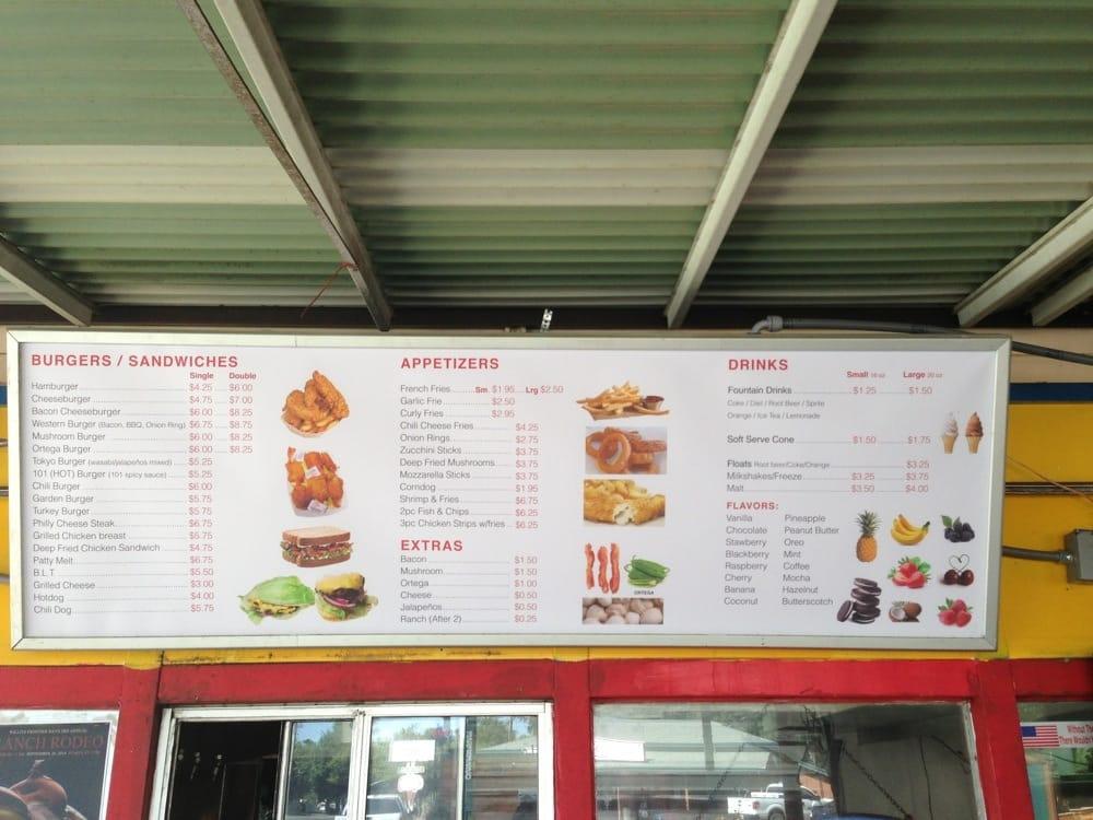 Menu at 101 Drive-In restaurant, Willits