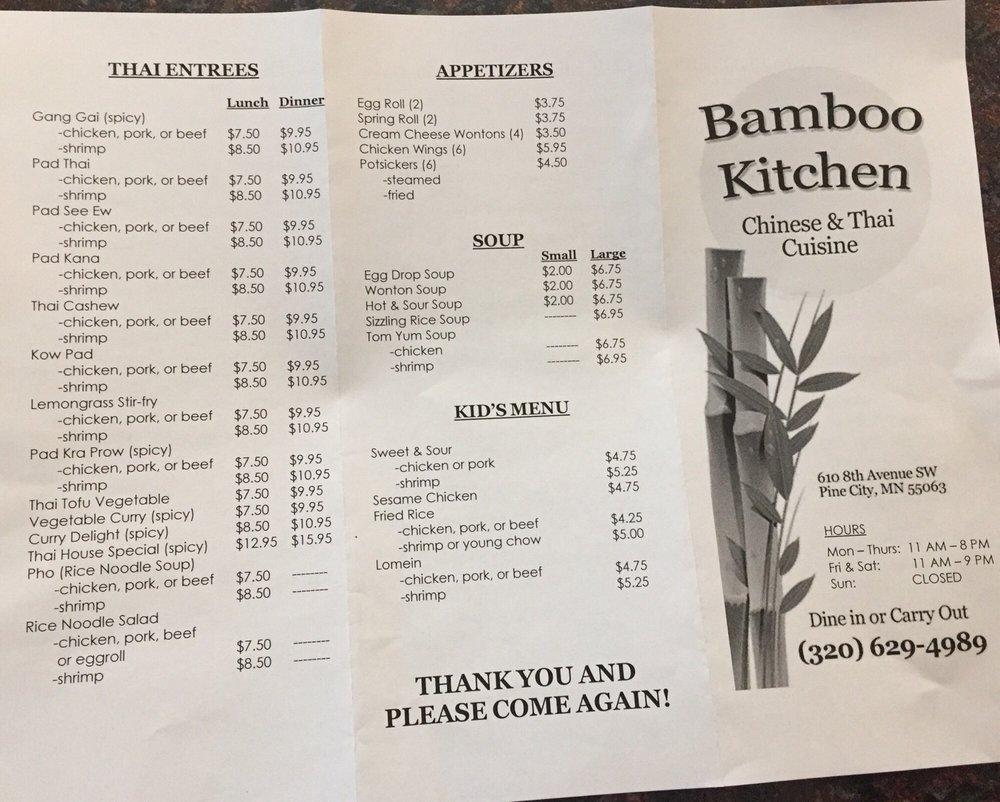 Menu at Bamboo Kitchen LLC restaurant, Pine City, 610 8th Ave SW