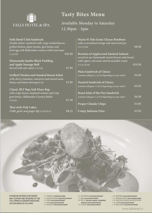 Menu at Falls Hotel & Spa restaurant, Ennistimon