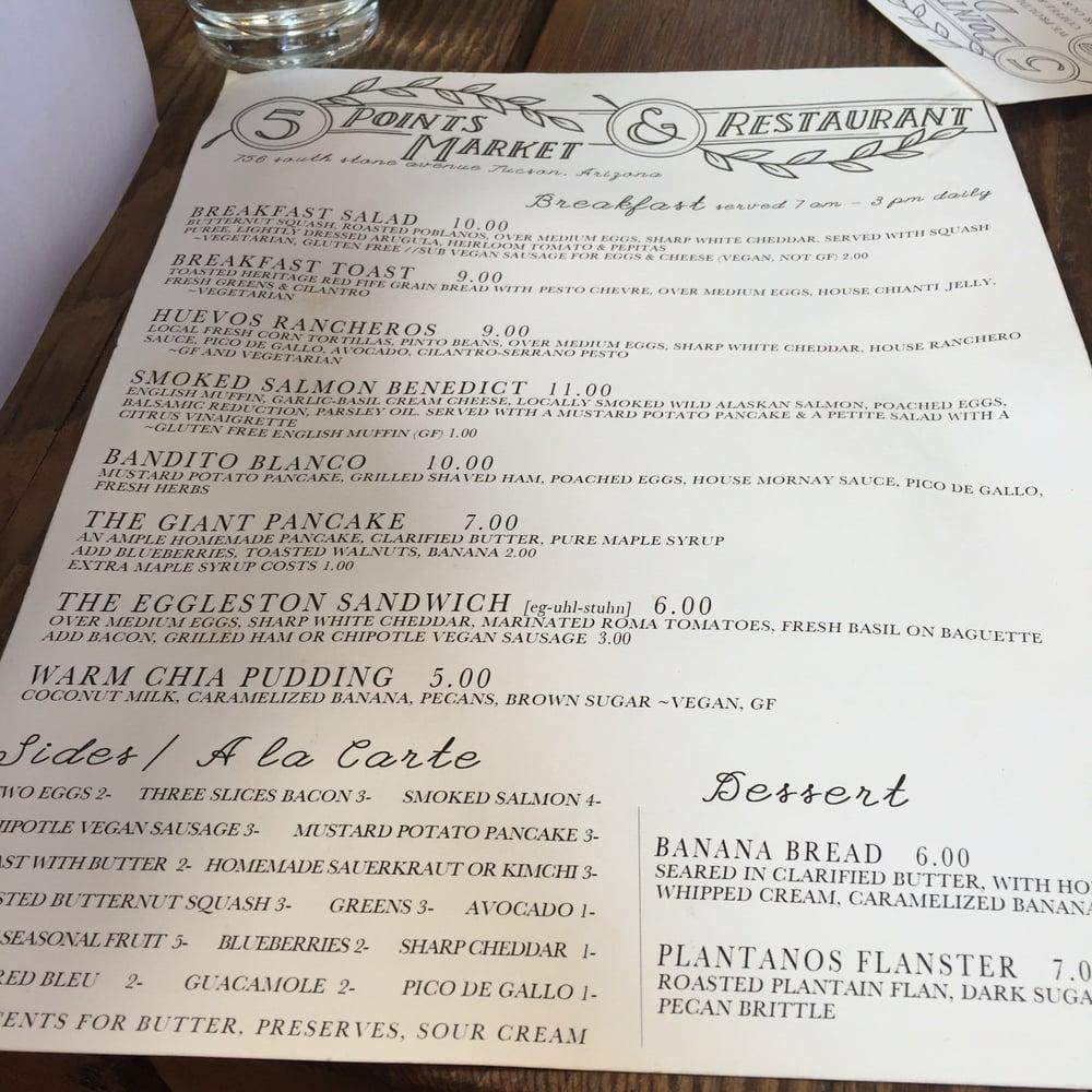 Menu at 5 Points Market & Restaurant, Tucson