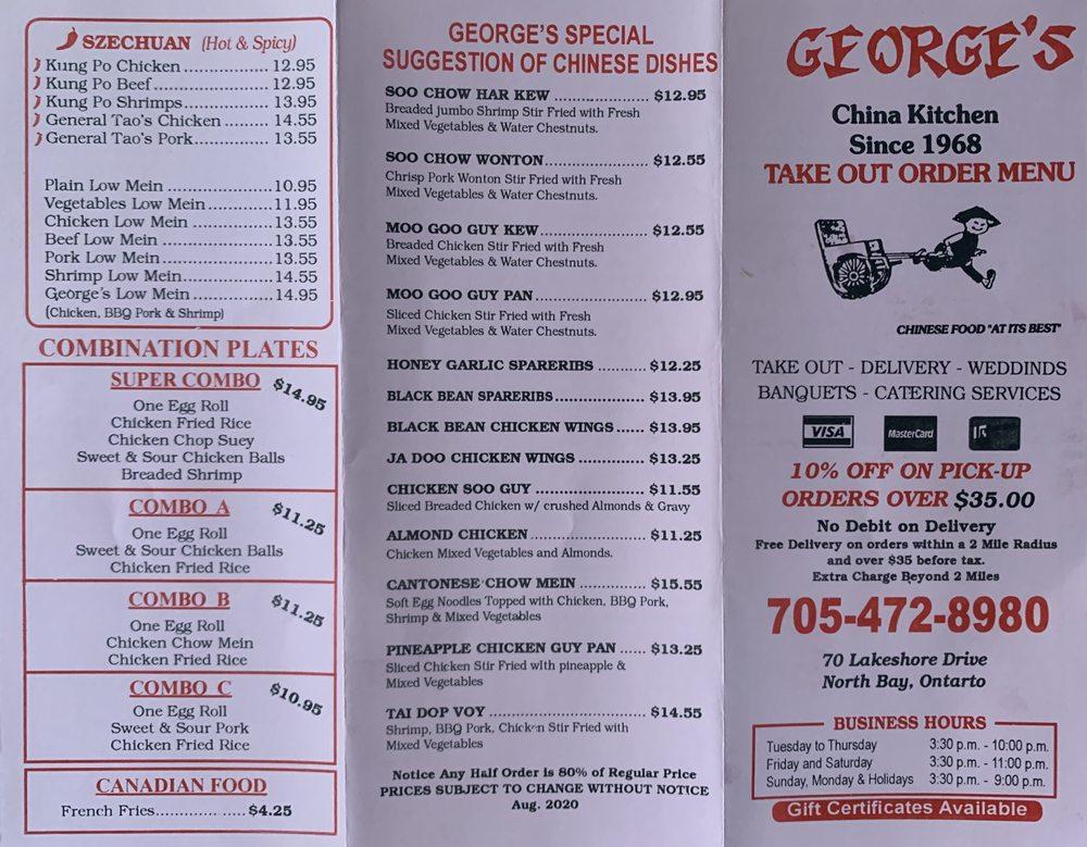 Menu at George's China Kitchen restaurant, North Bay