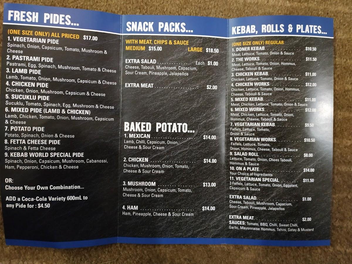 Menu at Kebab World fast food, Dee Why