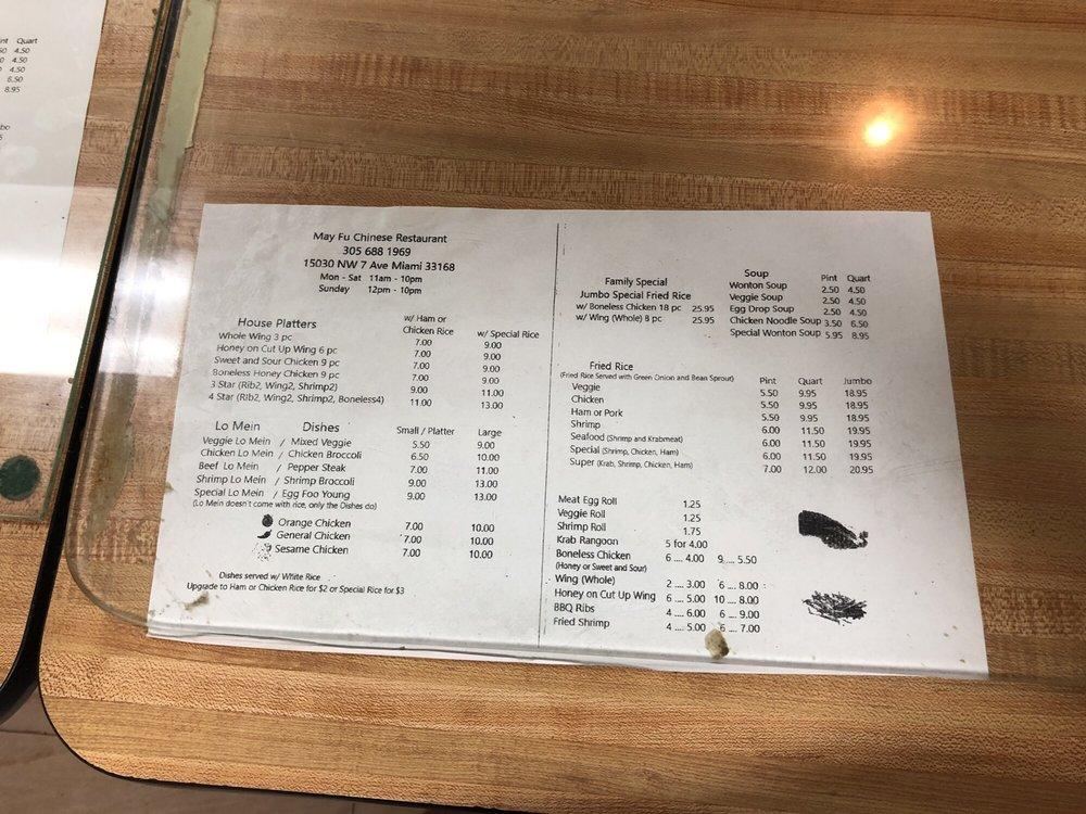 Menu at May Fu Chinese Restaurant, Miami