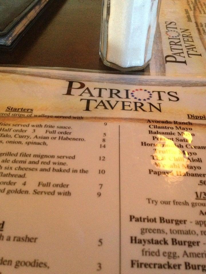 Menu at Patriots Tavern pub & bar, Stillwater