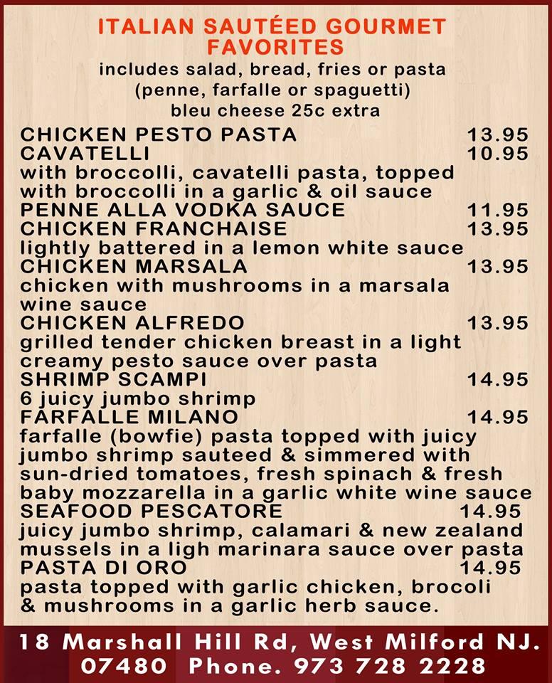 Menu at TJ's Pizza Cafe, West Milford