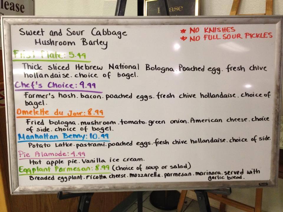 Menu at Weiss Deli restaurant, Henderson
