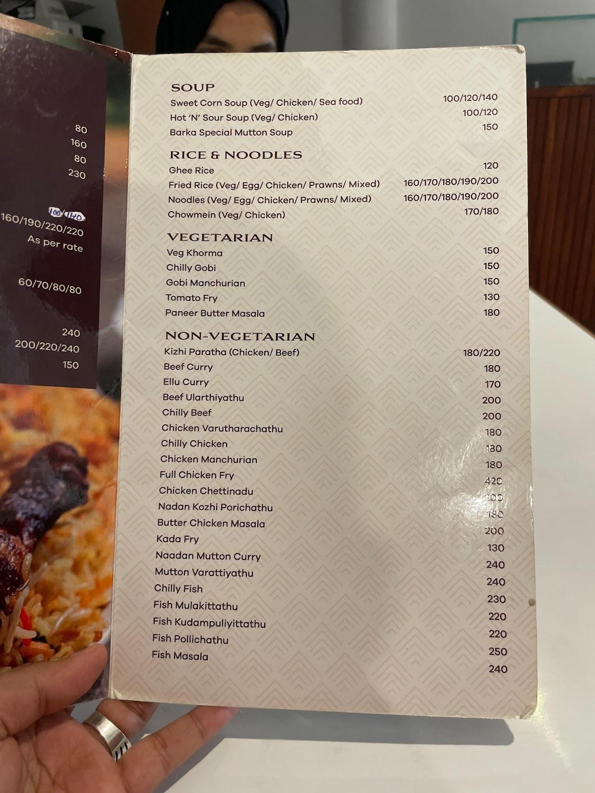 Menu at Barka Restaurant Kannur, Kannur